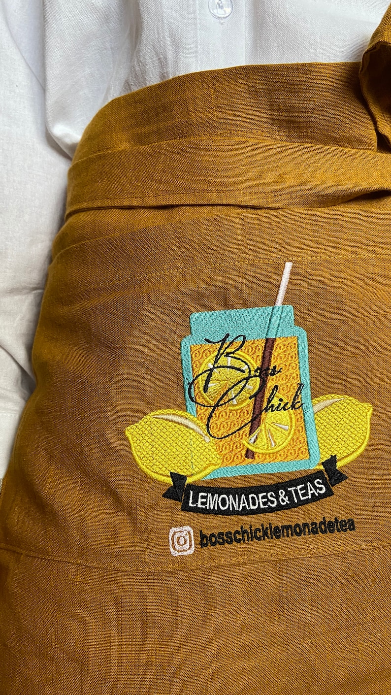 Logo Embroidery Linen Half Apron With Pocket for Women Men | Etsy