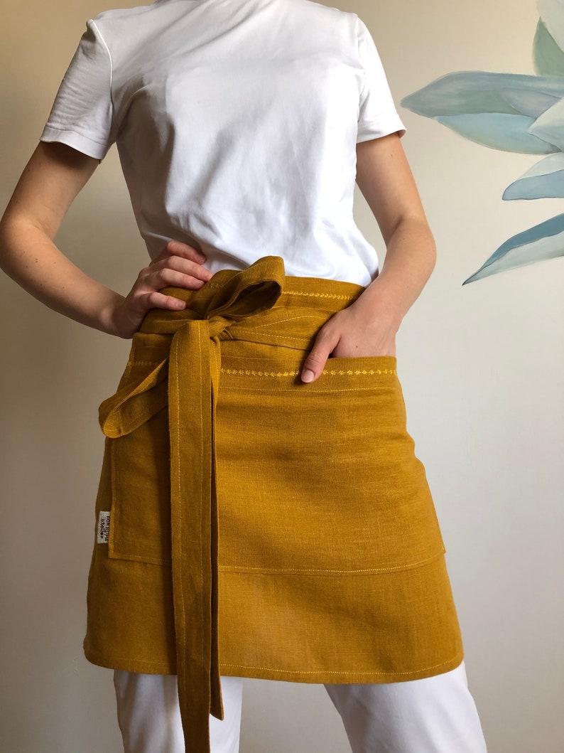 Mustard Linen Half Apron With Pocket Unisex Gardening Gift - Etsy