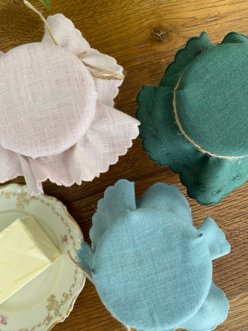 Cottagecore Linen Jam Jar Lid Covers Kitchen Food Storage | Etsy