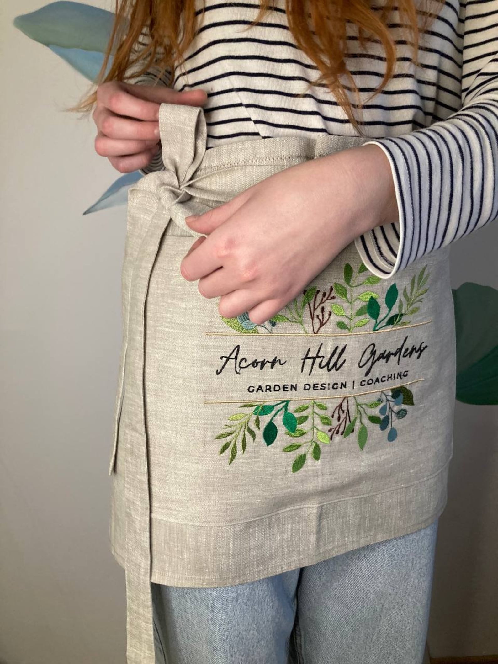 Logo Embroidery Linen Half Apron W/ Pocket Women Men Custom - Etsy