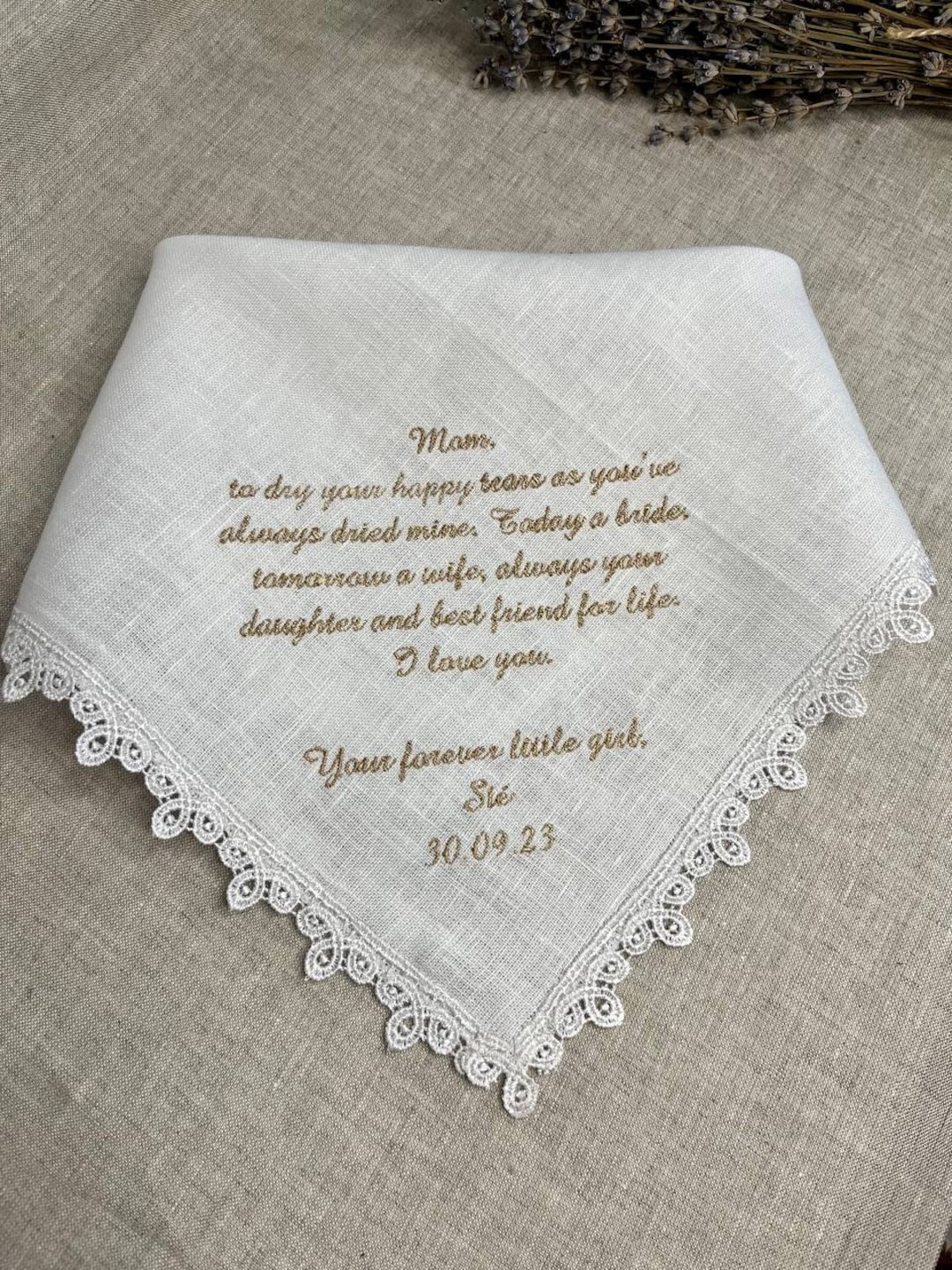 Wedding Embroidered Linen Handkerchief, Custom Lace Handkerchief for ...