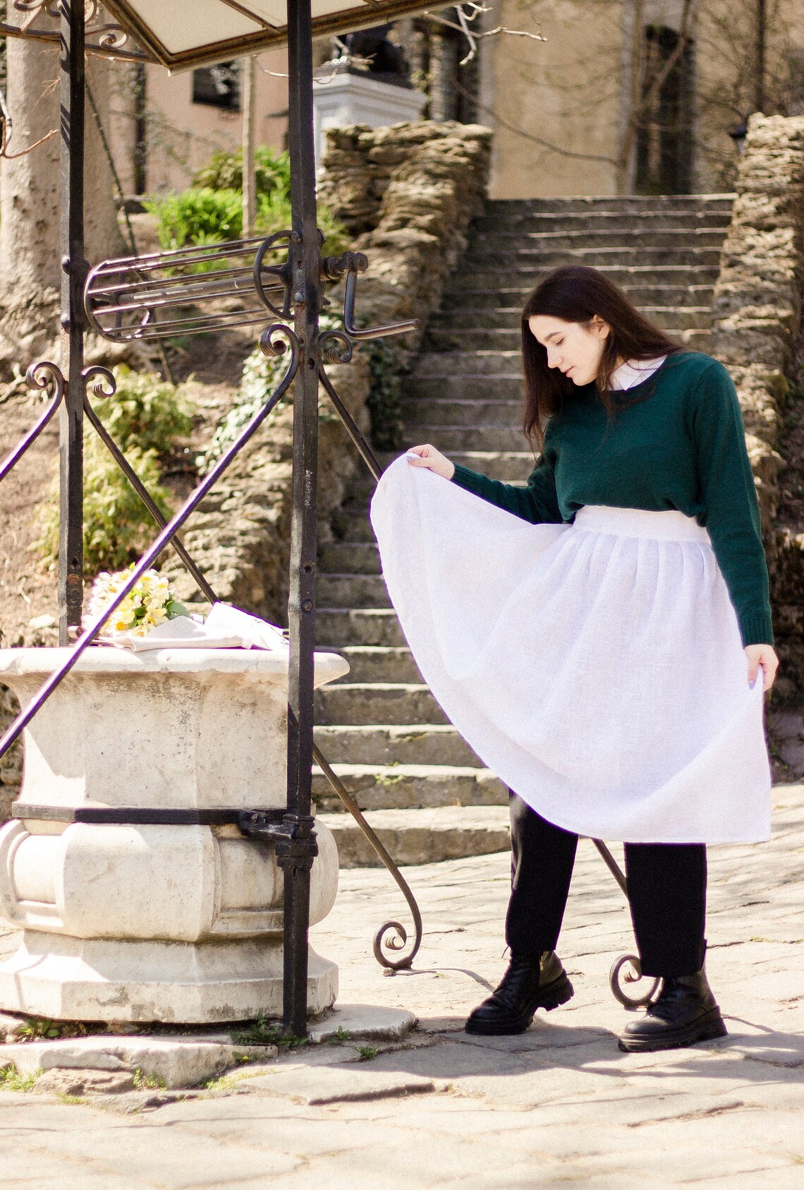 White Linen Long Half Apron for Women Plus Size Vintage - Etsy