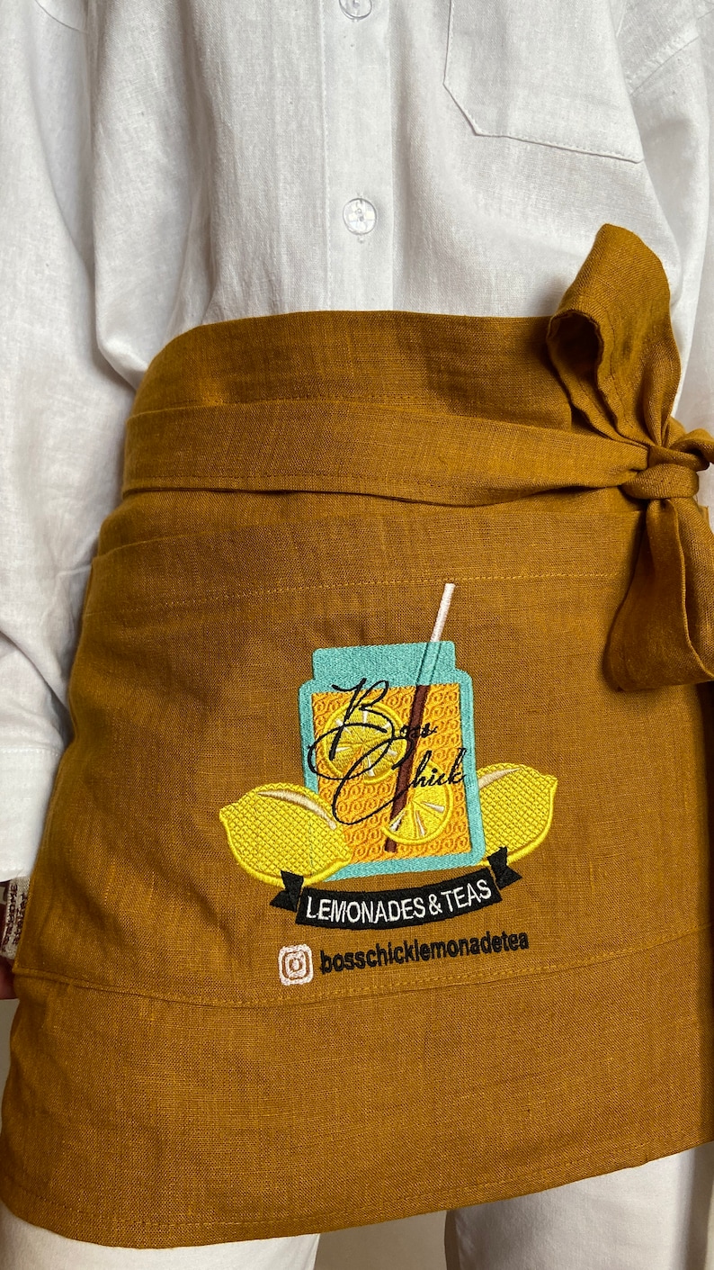 Logo Embroidery Linen Half Apron W/ Pocket Women Men Custom - Etsy