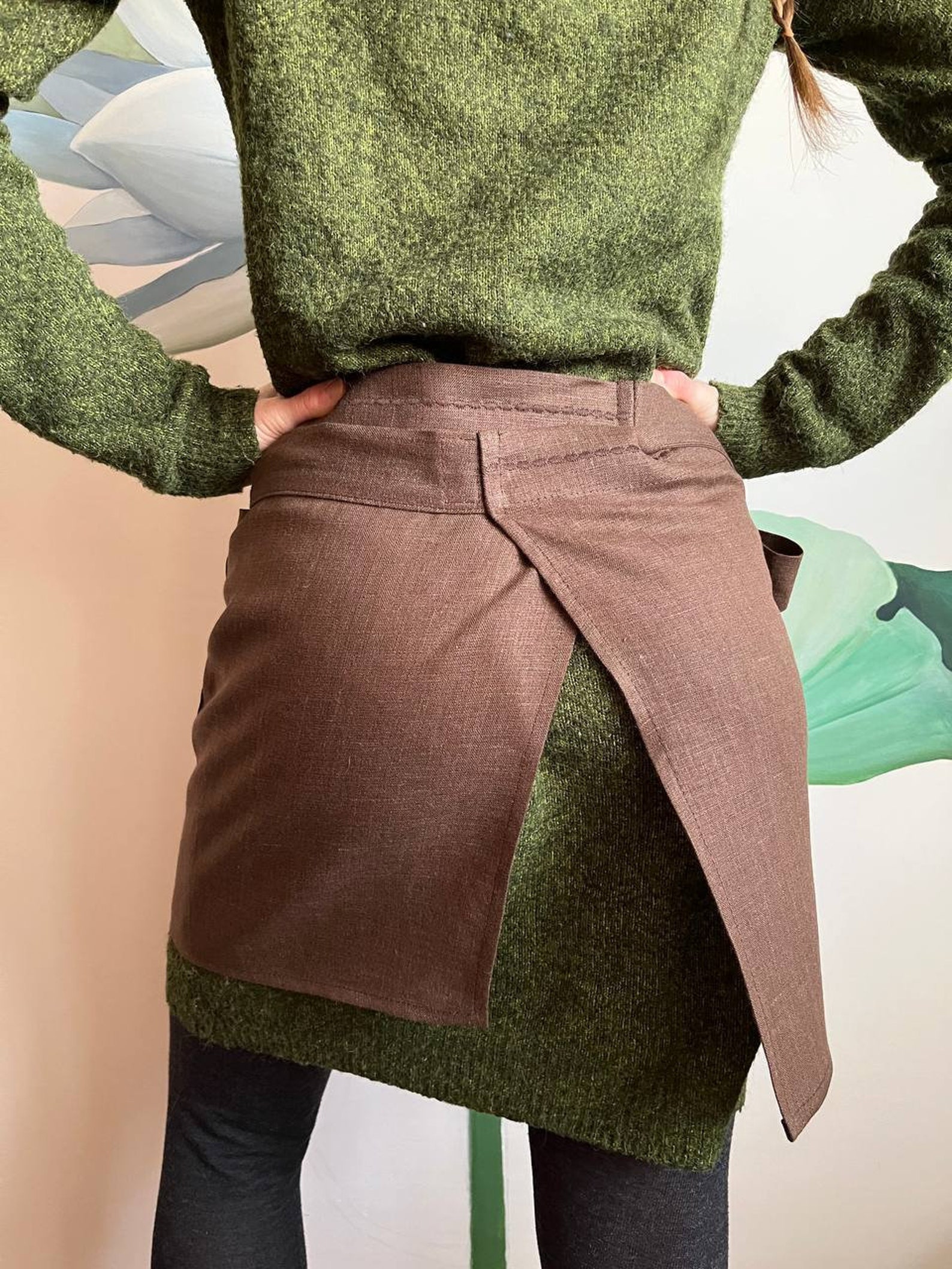 Logo Embroidery Linen Half Apron W/ Pocket Women Men Custom - Etsy