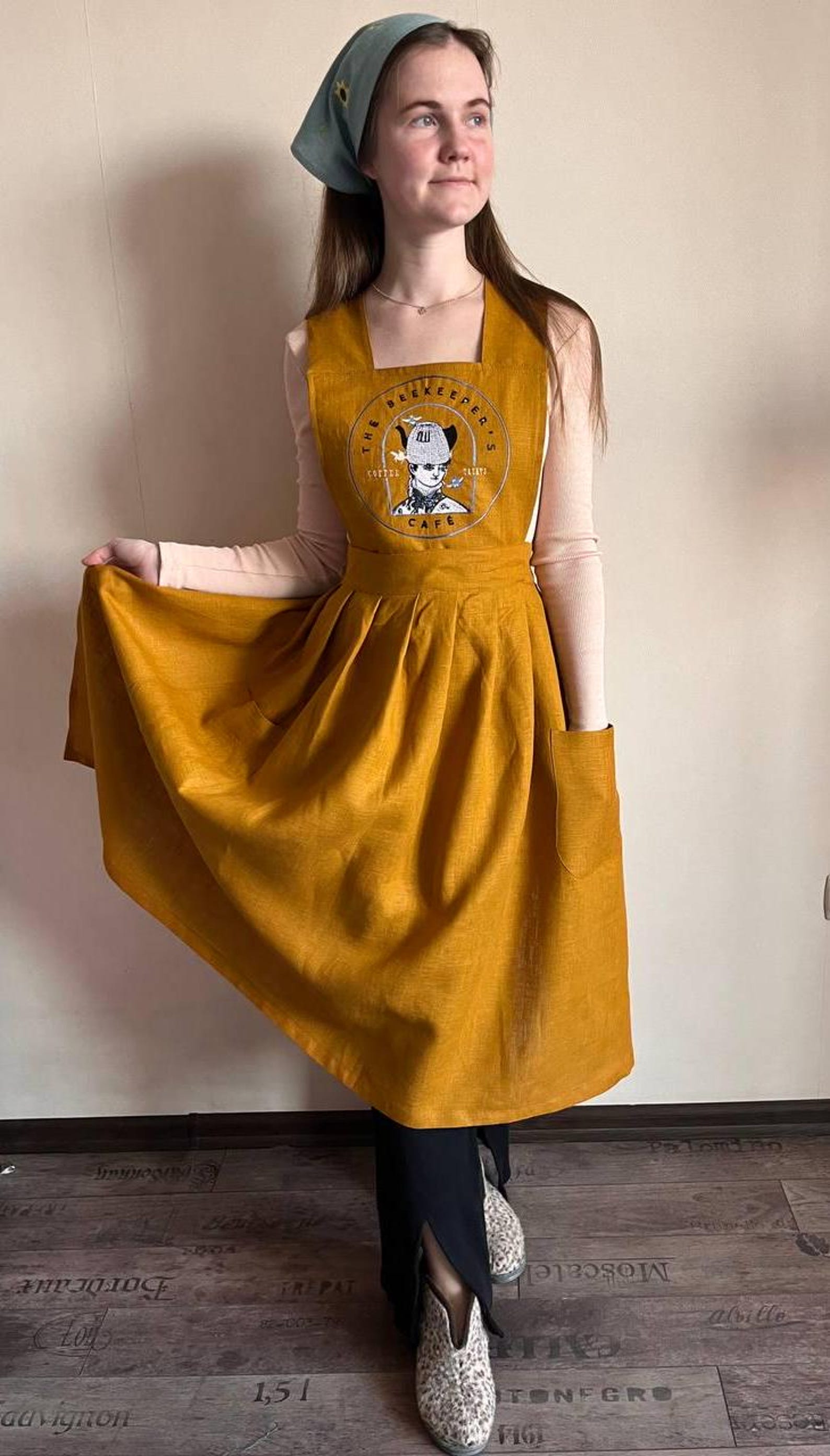 Personalized Pinafore Apron Cafe Logo Embroidered, Custom Retro Long ...