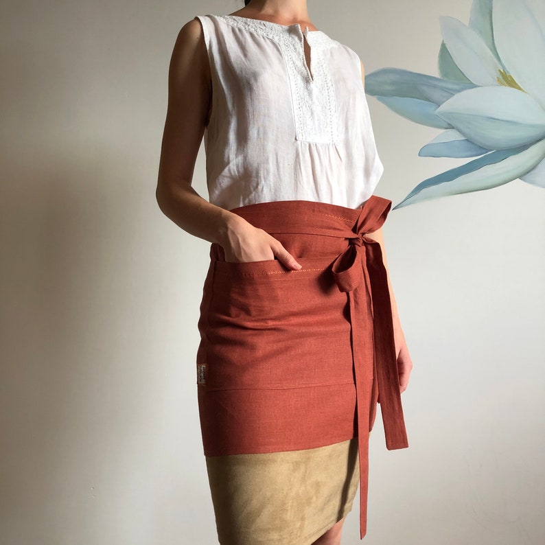 Terracotta Linen Half Apron W/ Pocket Plus Size Men Women - Etsy