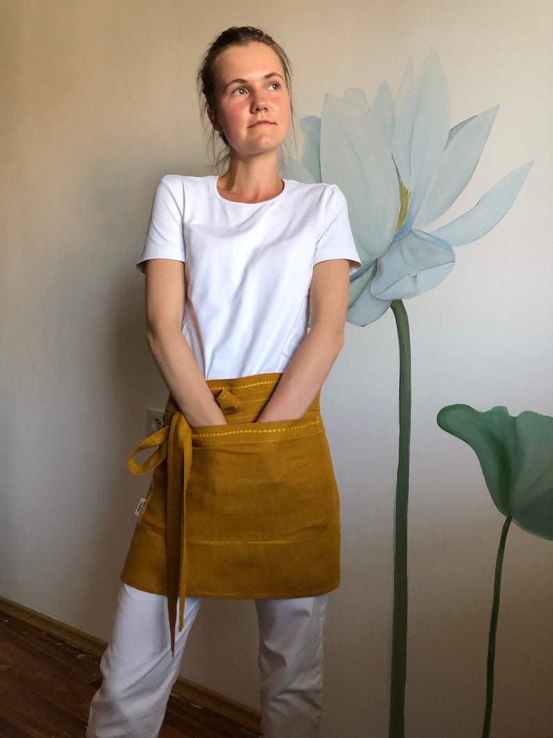 Mustard Linen Half Apron With Pocket Unisex Gardening Gift - Etsy