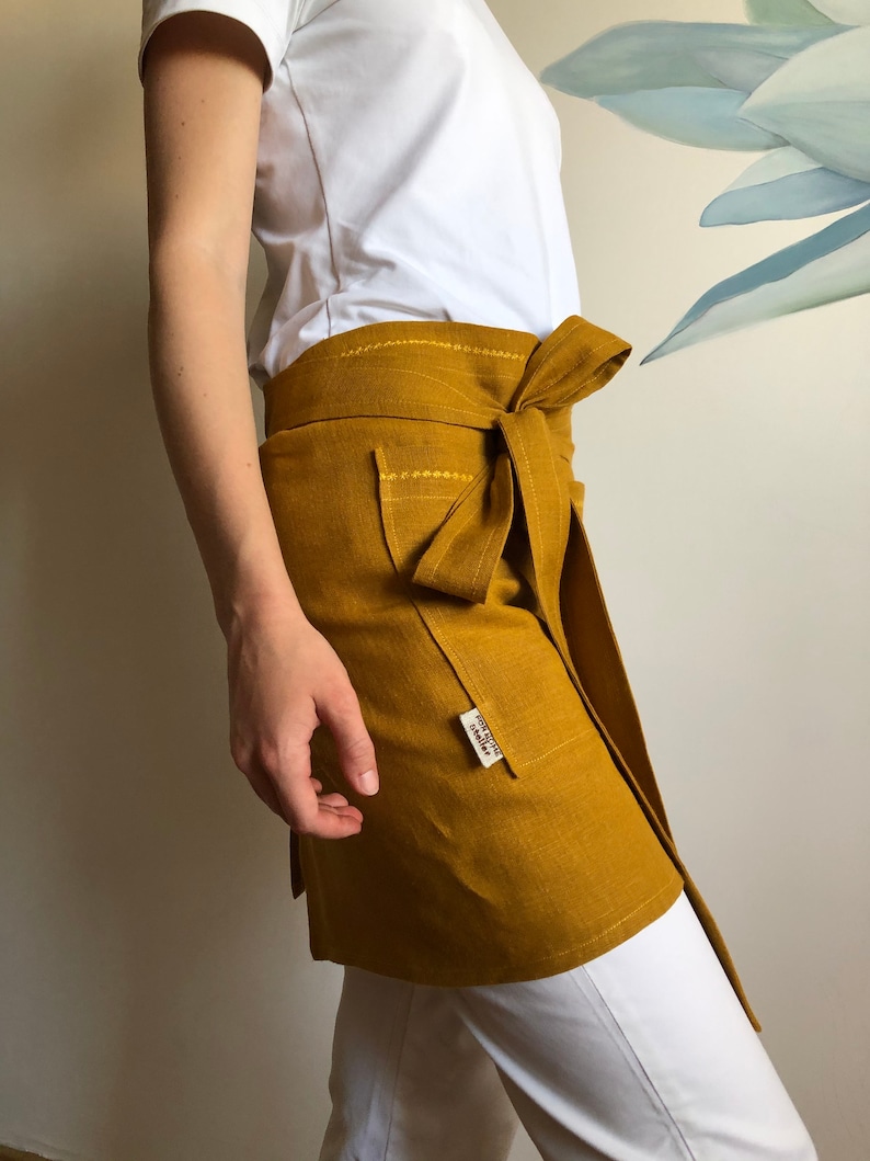 Mustard Linen Half Apron With Pocket Unisex Gardening Gift - Etsy