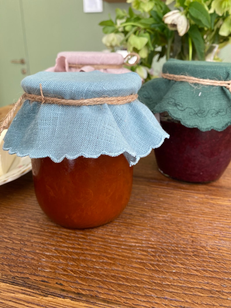 Cottagecore Linen Jam Jar Lid Covers Kitchen Food Storage - Etsy