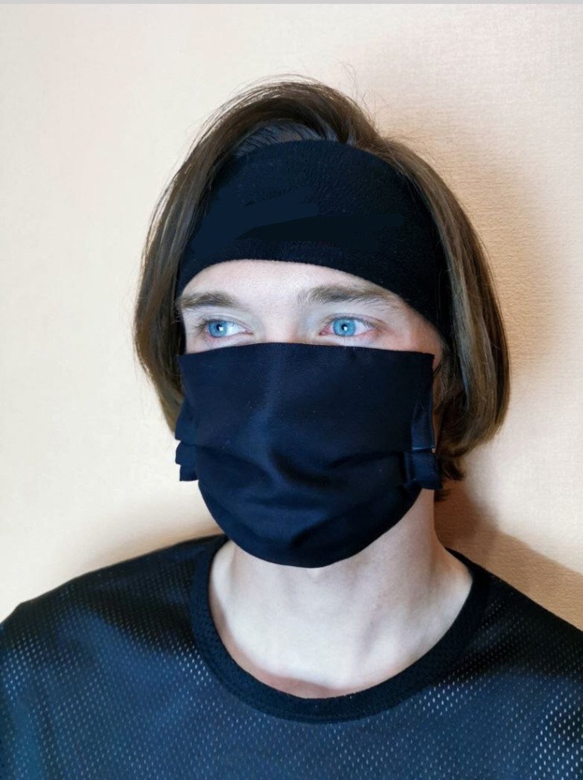 Cloth Full Face Mask Fashion Black Washable Reusable Face Mask Etsy