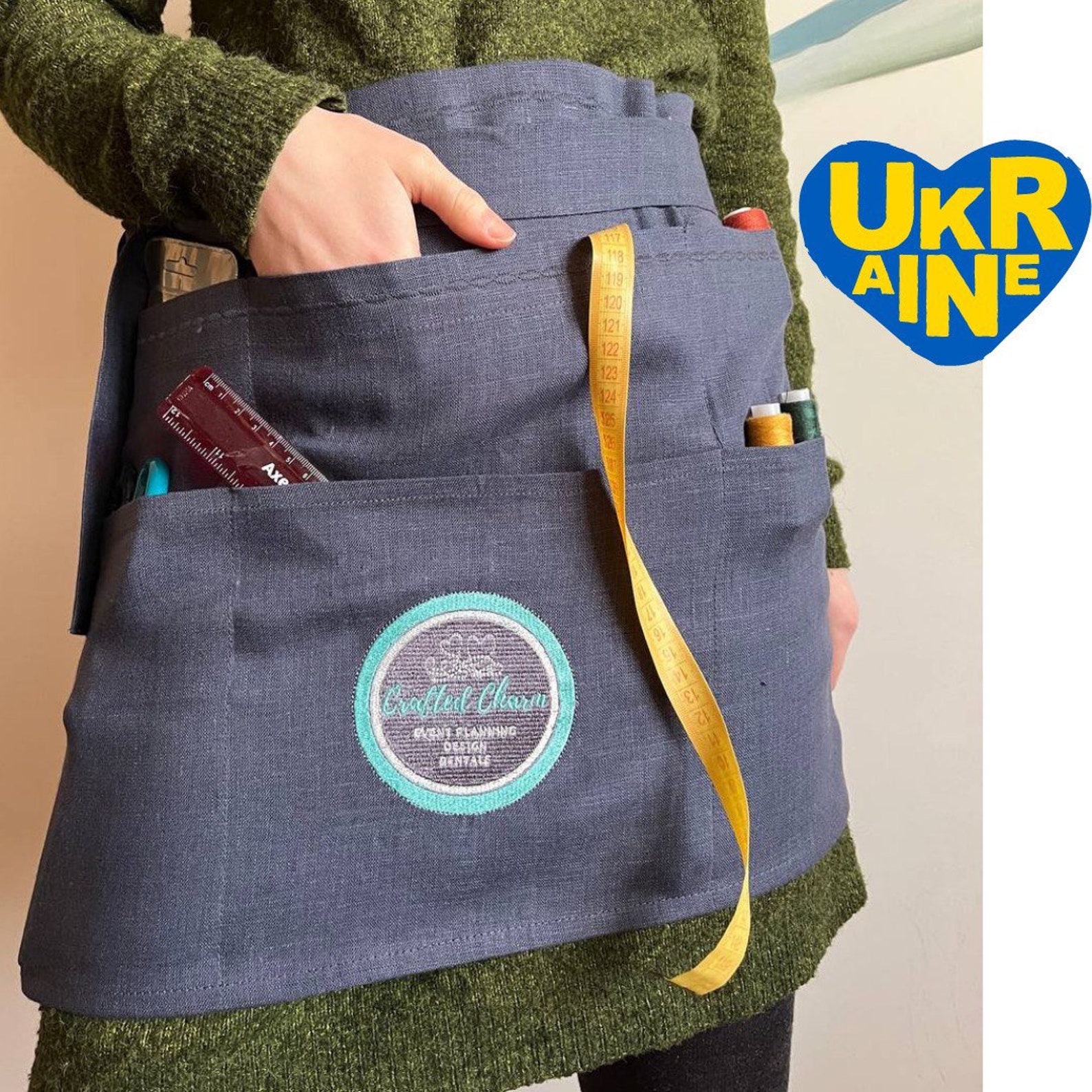 Logo Embroidery Linen Half Apron With 6 Pockets for Women - Etsy