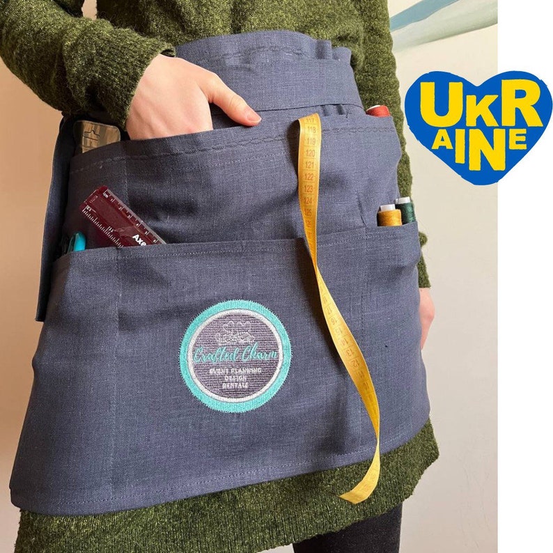 Logo Embroidery Linen Half Apron With 6 Pockets for Women - Etsy