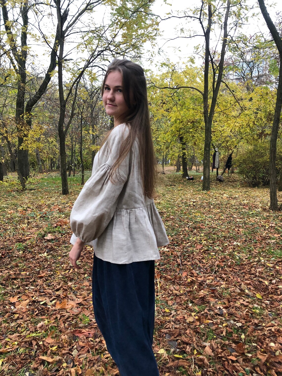 Linen Blouse With Ruffled Bottom and Puffy Sleeves for Women - Etsy