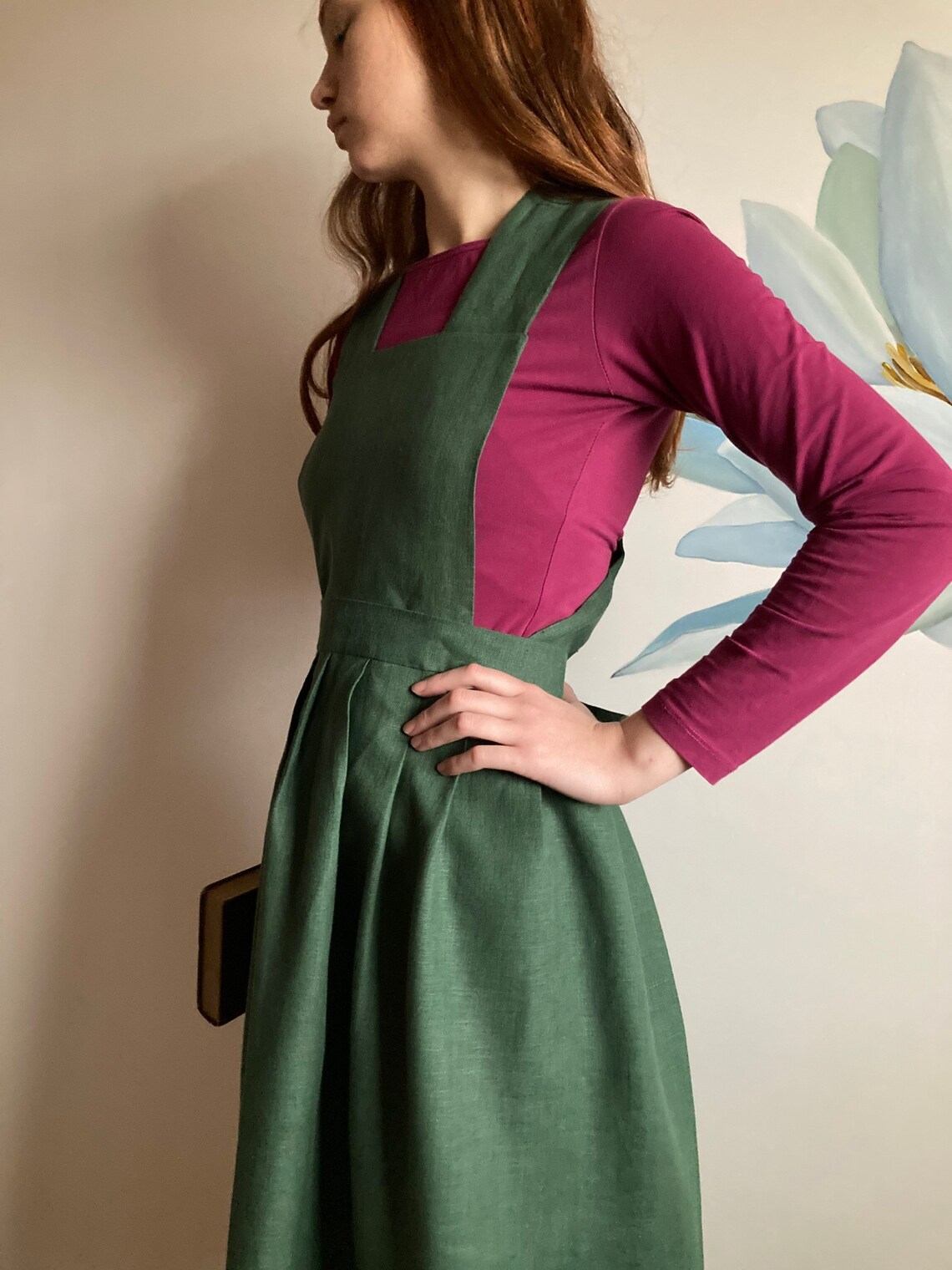 Green Linen Pinafore Apron Dress With Pockets Half Apron - Etsy