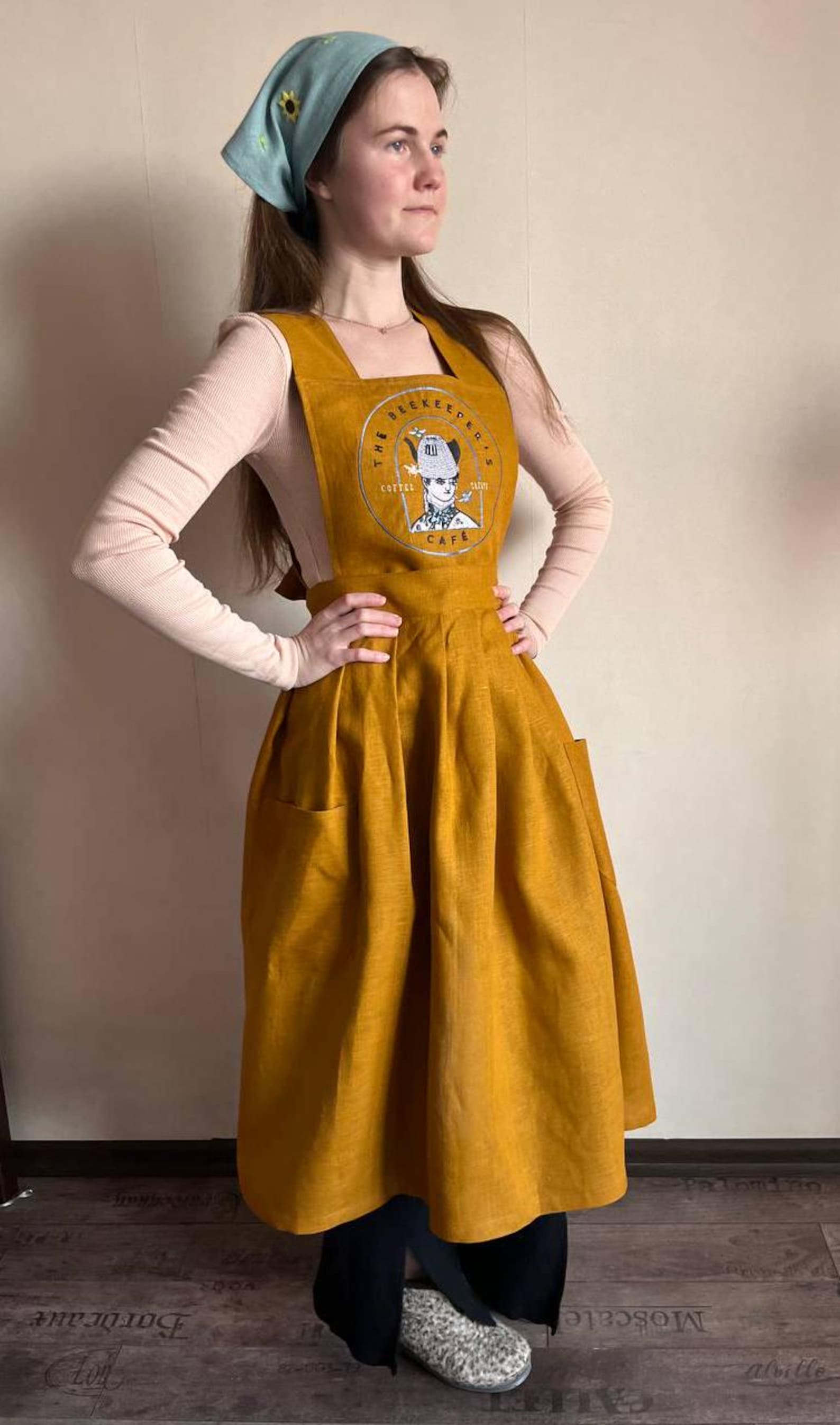 Personalized Pinafore Apron Cafe Logo Embroidered, Custom Retro Long ...