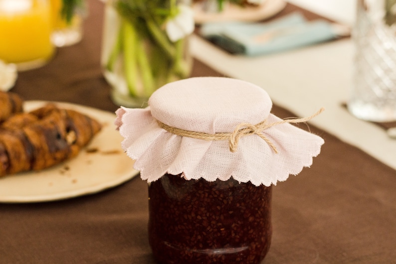 Cottagecore Linen Jam Jar Lid Covers Kitchen Food Storage | Etsy