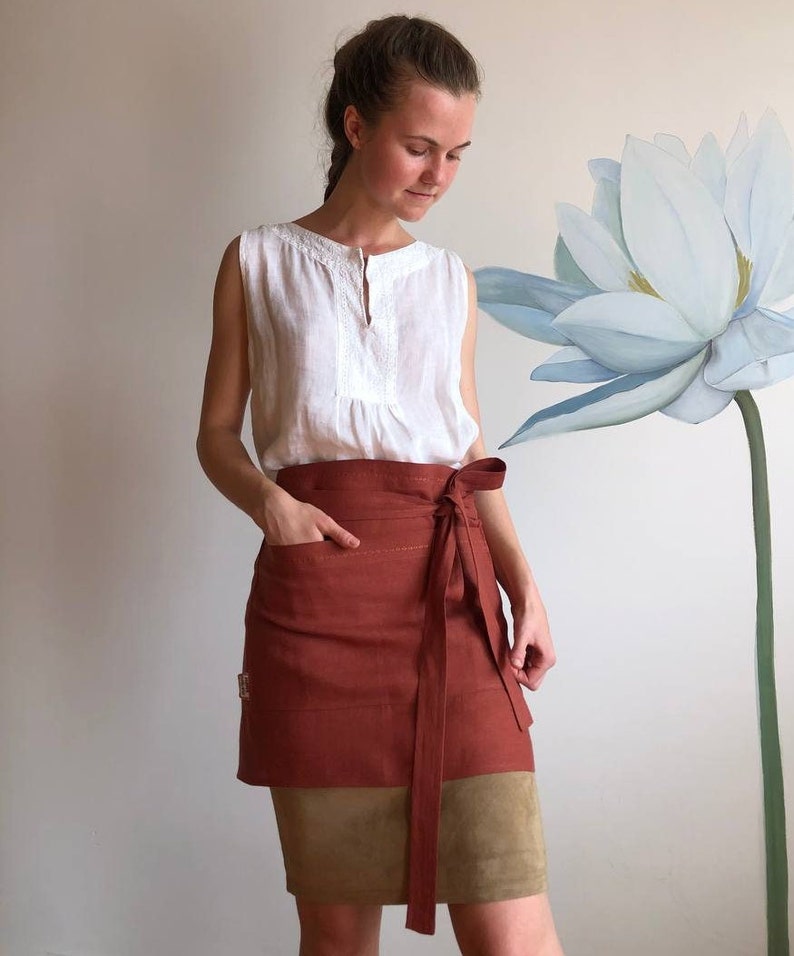 Terracotta Linen Half Apron W/ Pocket Plus Size Men Women - Etsy