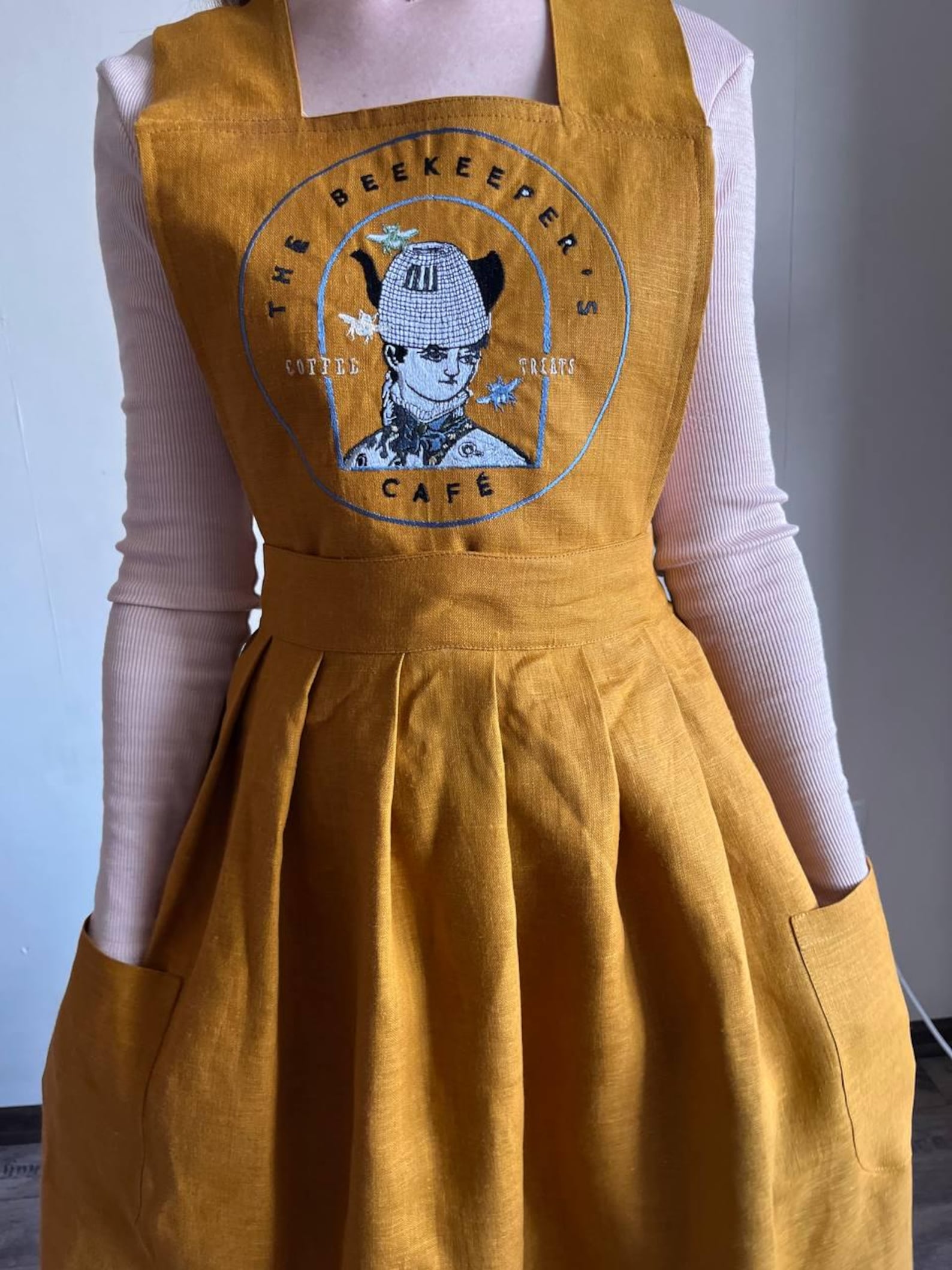 Personalized Pinafore Apron Cafe Logo Embroidered, Custom Retro Long ...