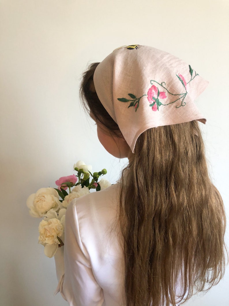 Linen Headscarf Cottagecore Accessories Spring Summer, Personalized ...