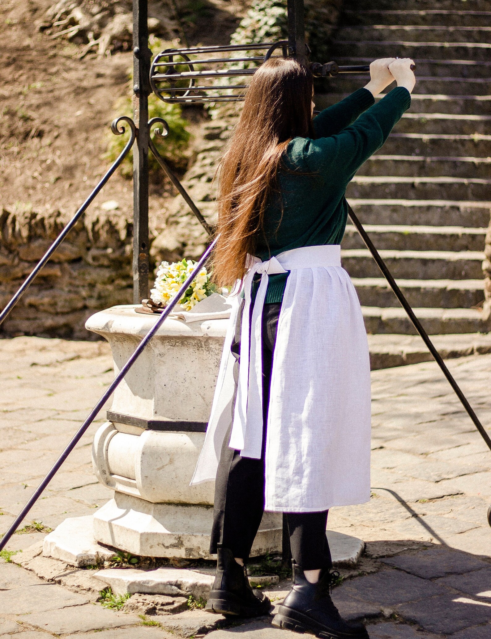 White Linen Long Half Apron for Women Plus Size Vintage - Etsy
