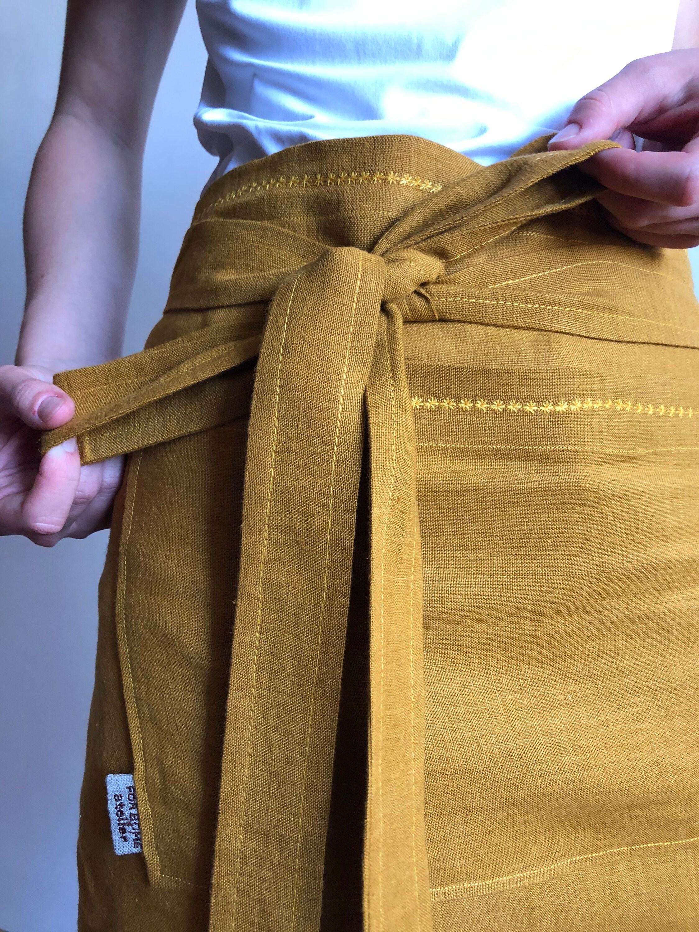 Mustard Linen Half Apron With Pocket Unisex Gardening Gift - Etsy