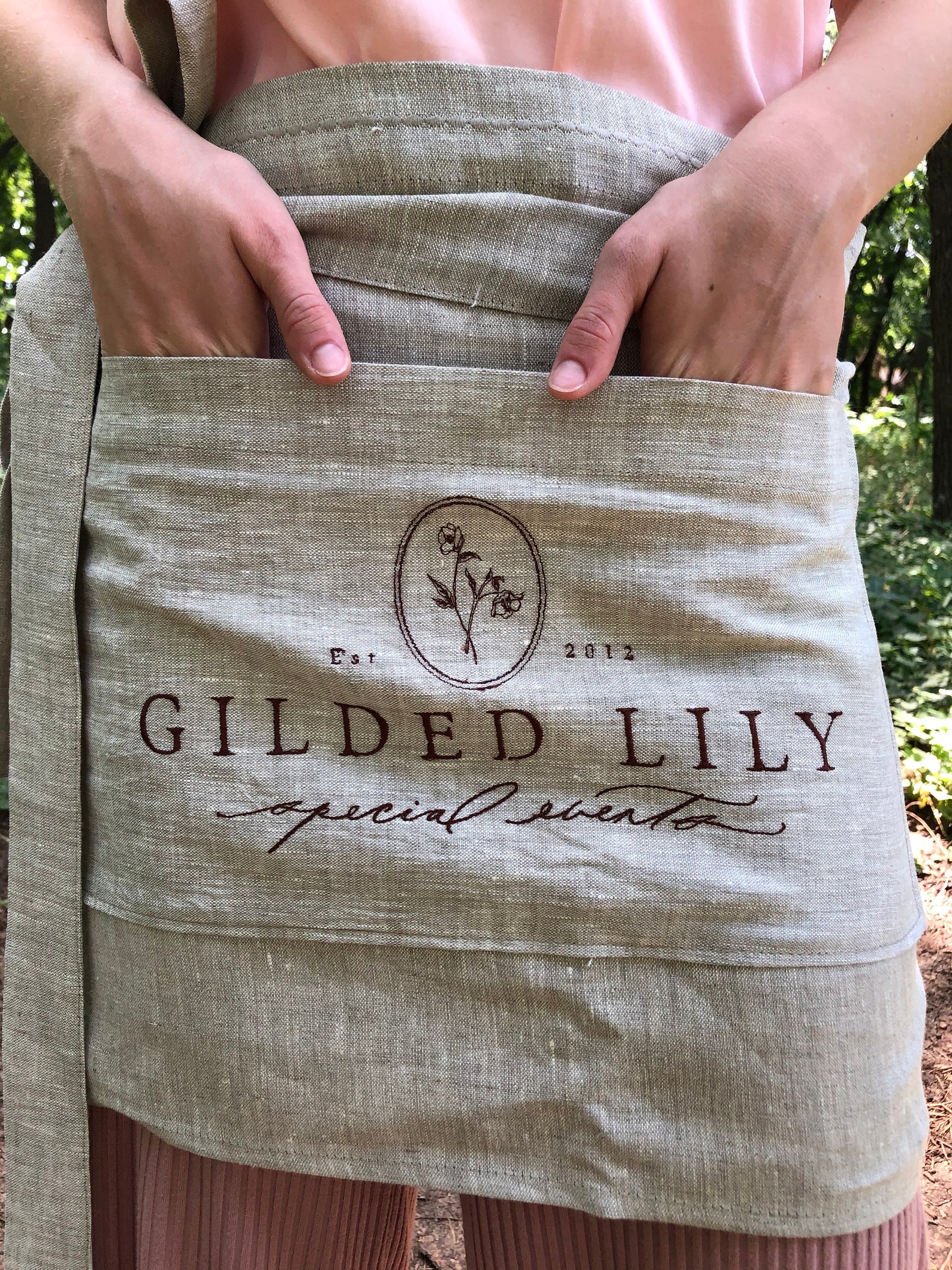 Logo Embroidery Linen Half Apron W/ Pocket Women Men Custom - Etsy