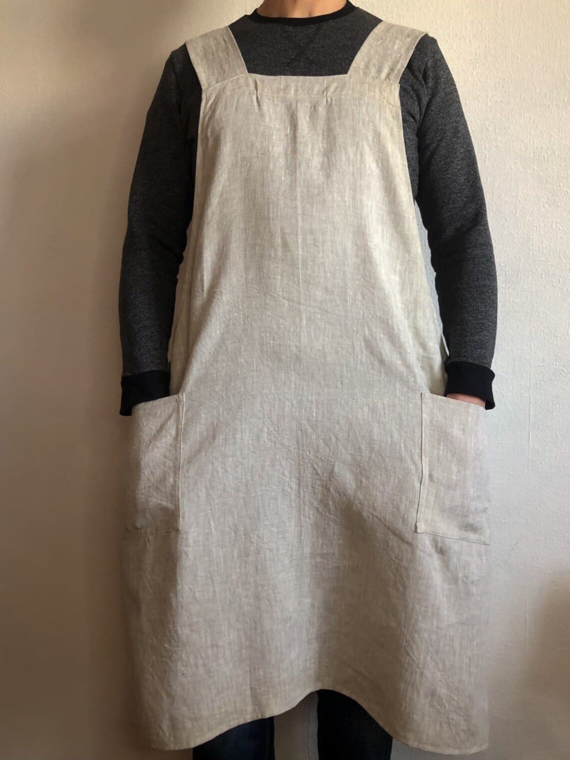 Linen Japanese Apron XXS-5XL Plus Size Cross Back Apron With | Etsy