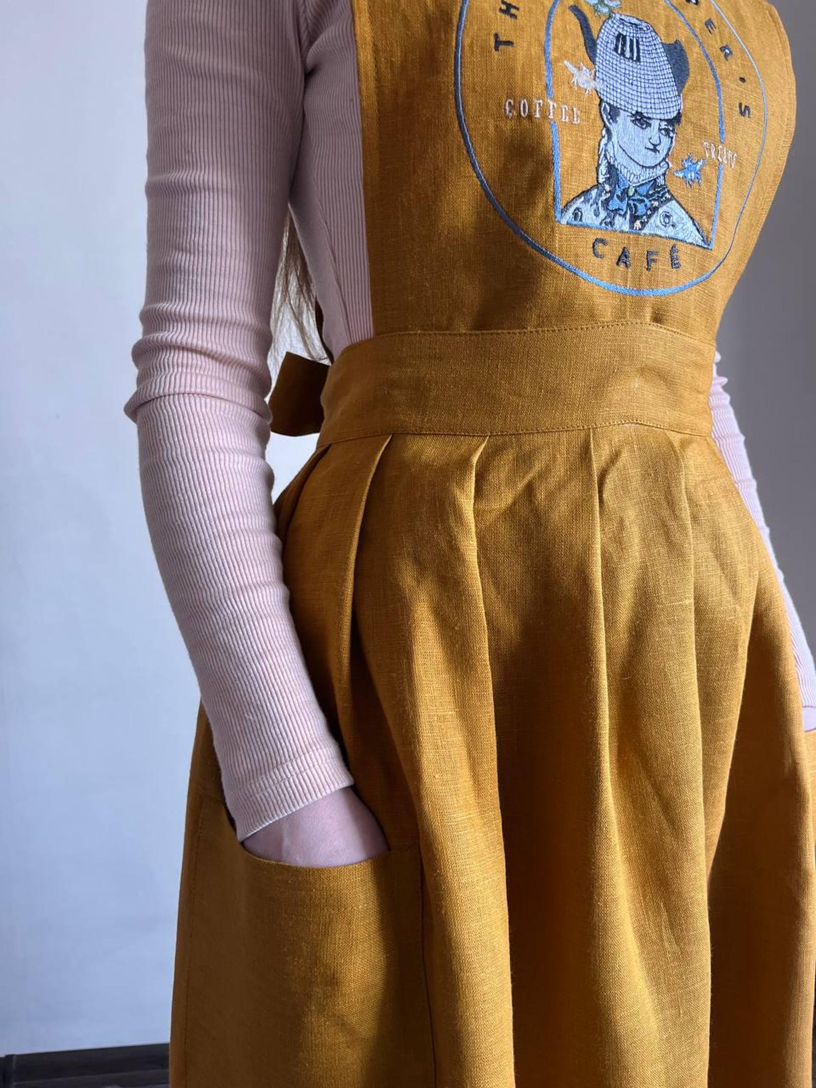 Personalized Pinafore Apron Cafe Logo Embroidered, Custom Retro Long ...