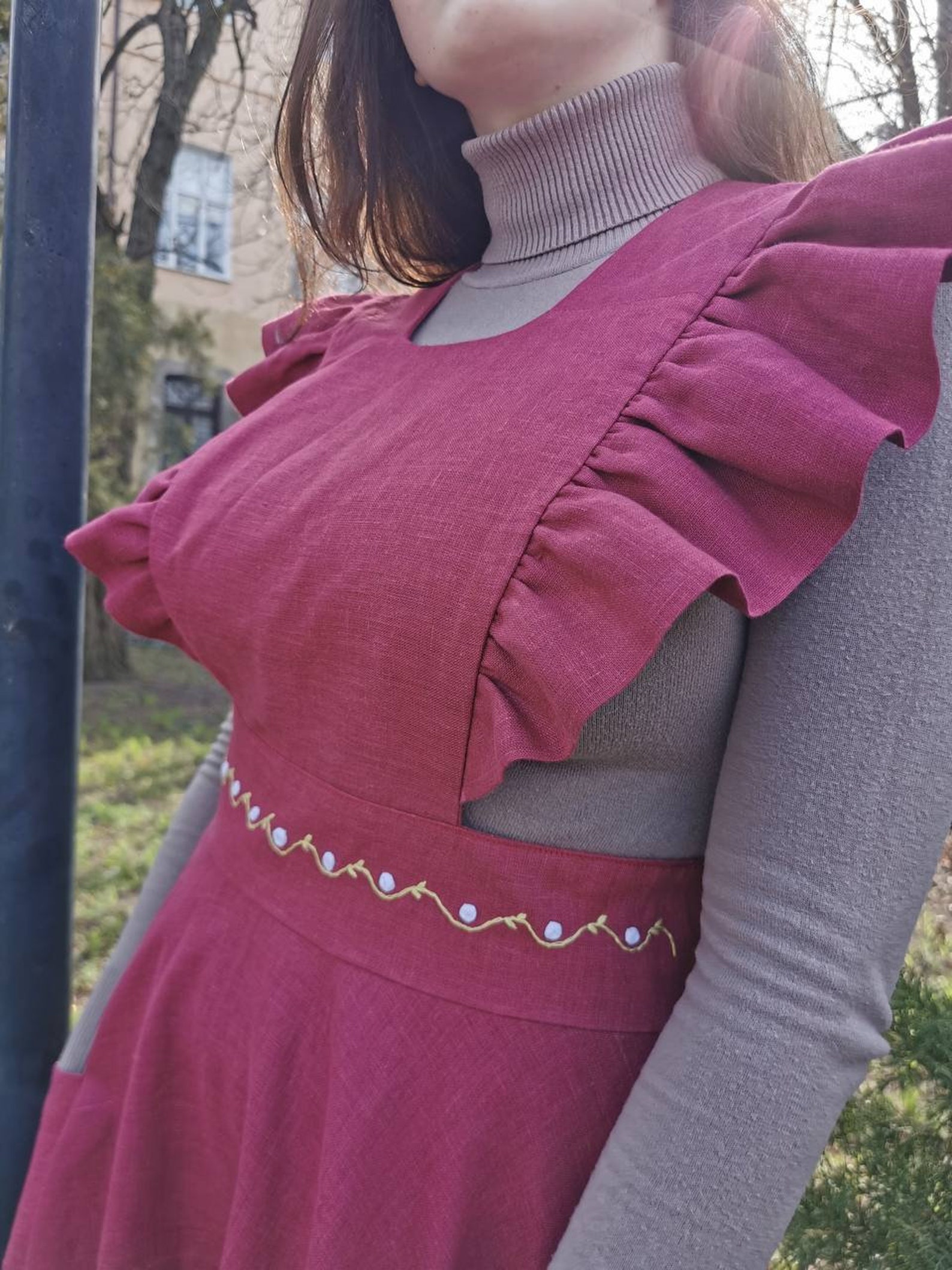 Fairycore Pink Linen Pinafore Dress W/ Ruffle Pocket & Custom - Etsy