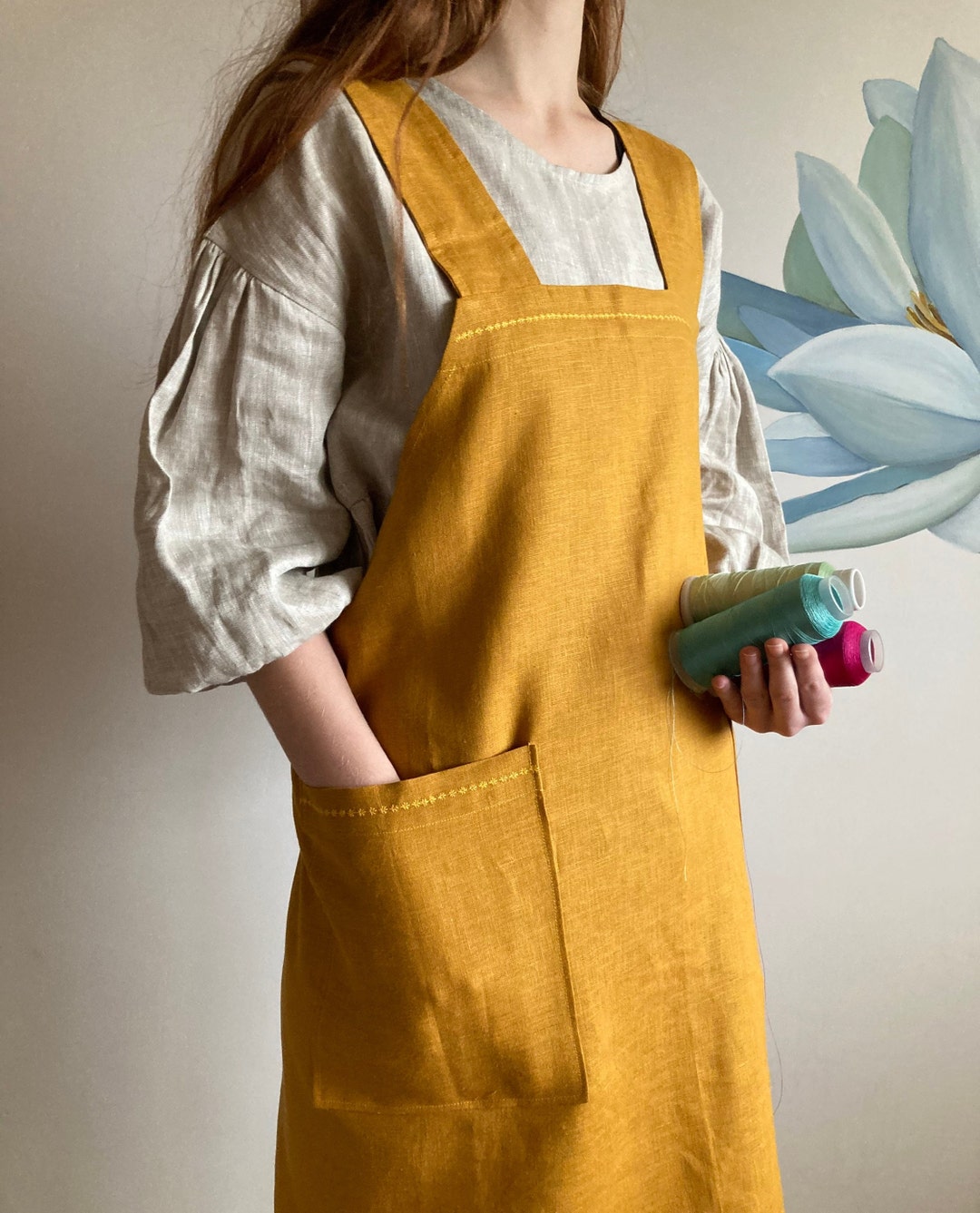 Denim Cotton Cross Back Apron XS-5XL Plus Size, Dense Wrap Smock ...