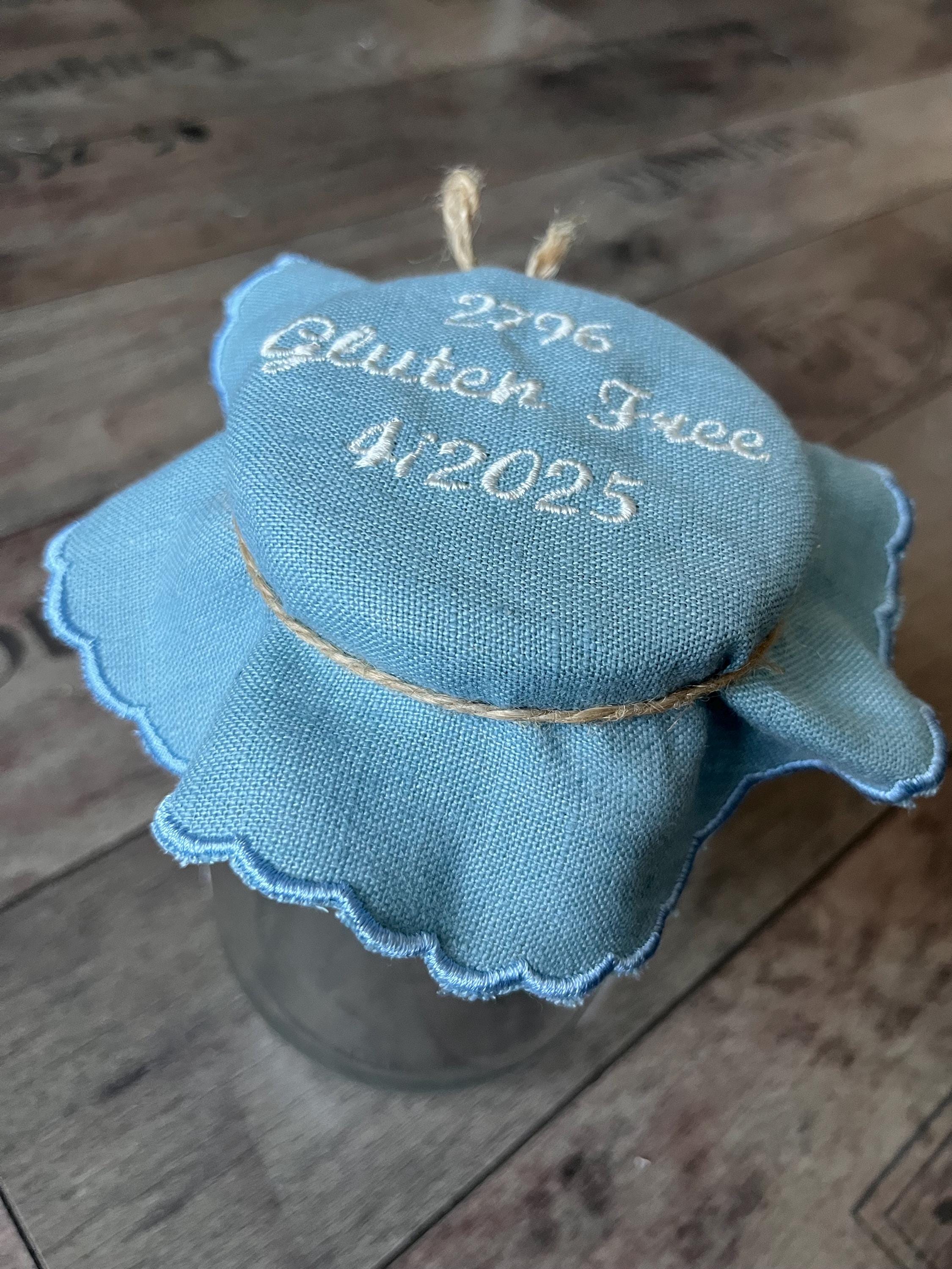 Embroidered Linen Jam Jar Lid Covers Logo Name Image, Personalized ...