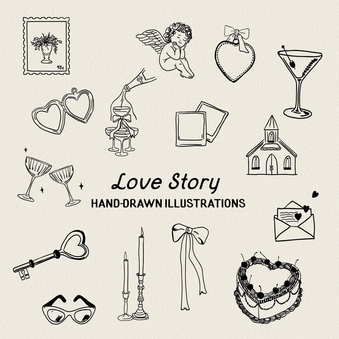 Hand Drawn Love Story Illustrations, SVG PNG, AI File, Perfect for ...