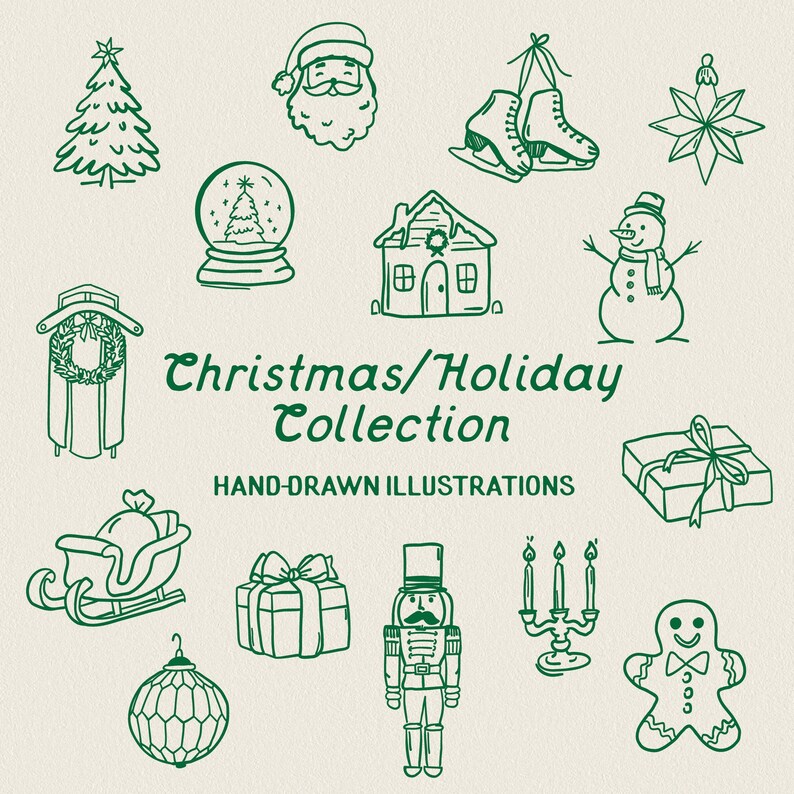 Hand-drawn Christmas & Holiday Illustration Set: Trees, Nutcracker ...