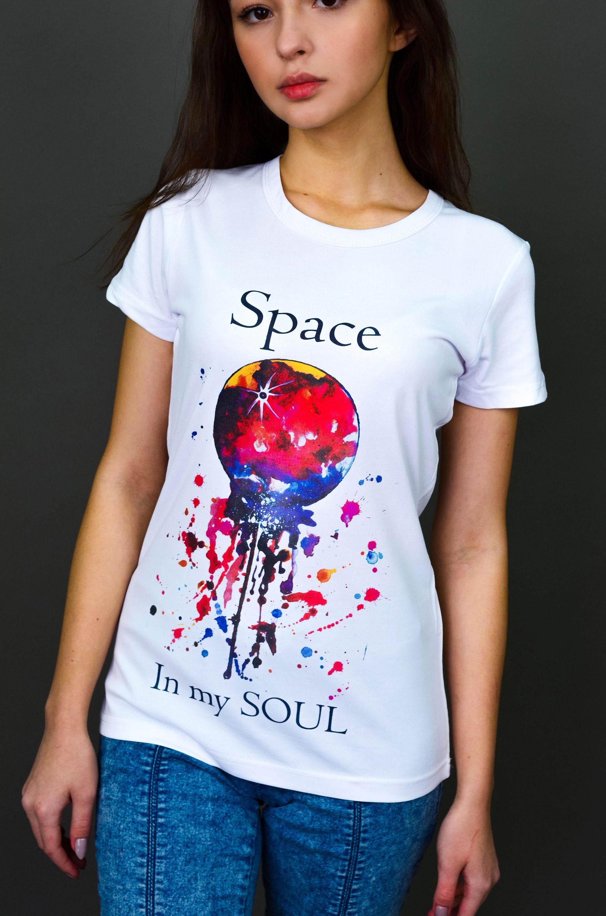 Space clothes white cotton t shirt woman t-shirt womans wear | Etsy
