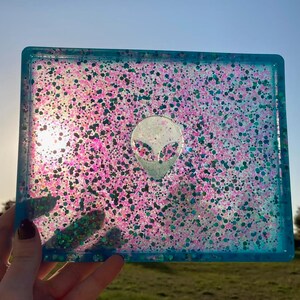 Chunky Blue and Pink Glitter Alien Tray Blue/pink Glitter Rectangle ...
