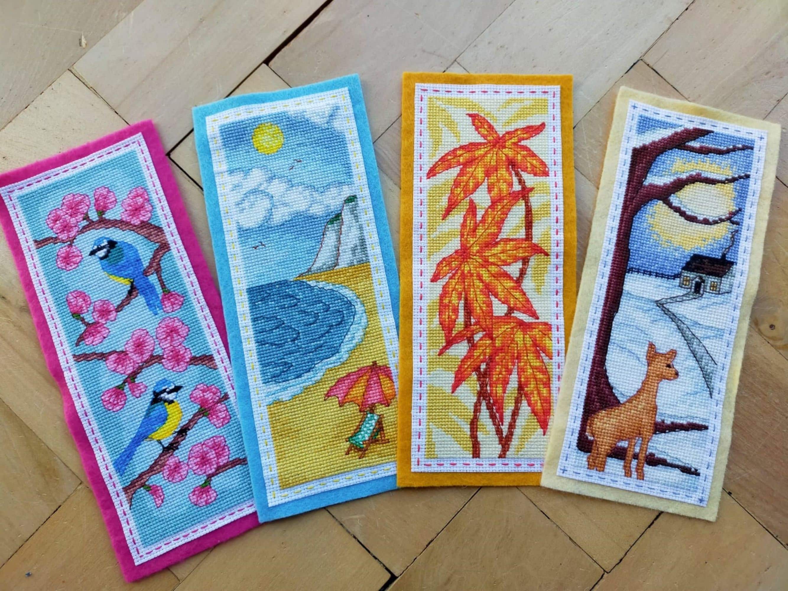 Cross Stitch Bookmark Set of 4 Seasons Spring Summer Fall | Etsy