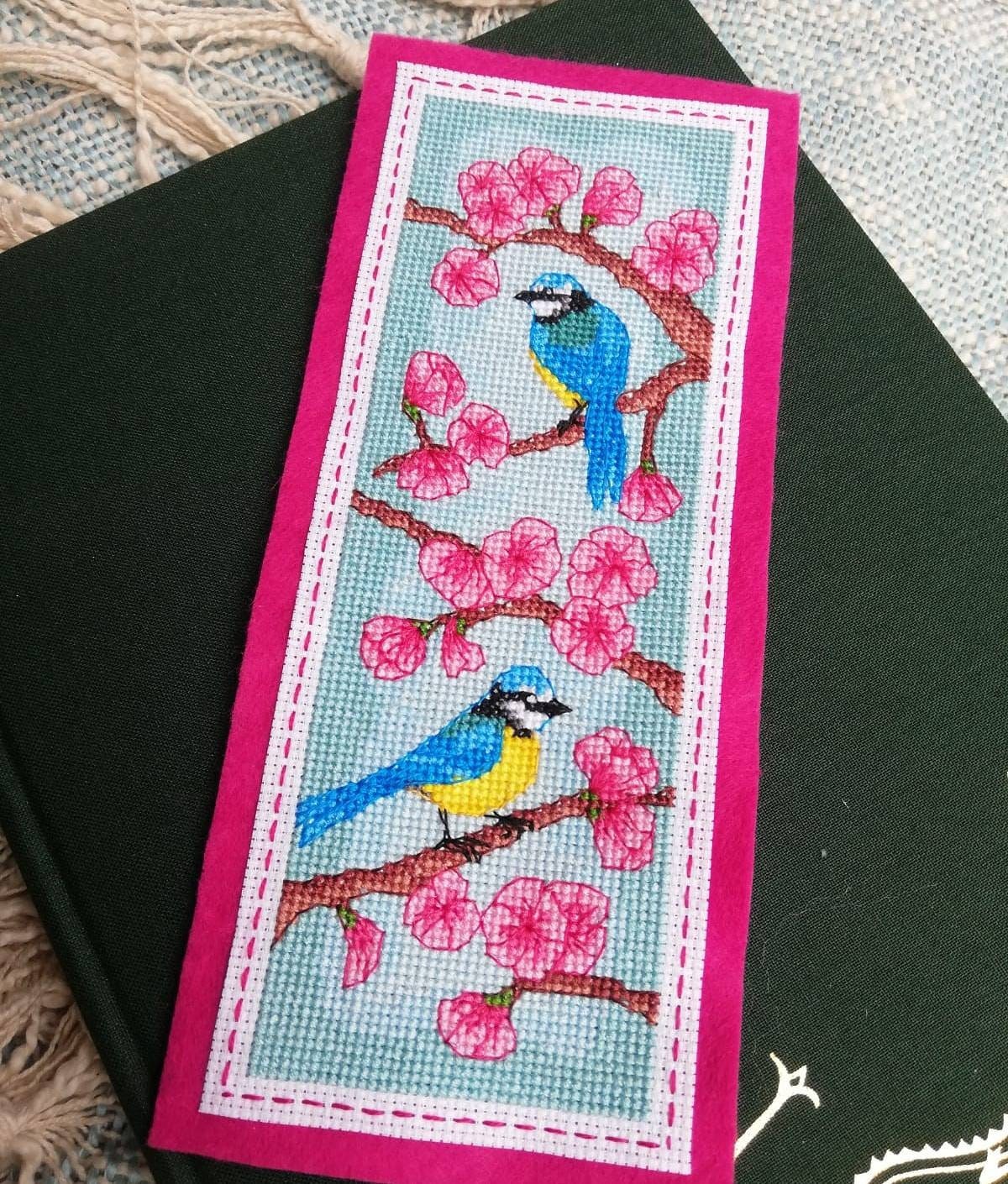 Cross Stitch Bookmark Spring Blossom Birds PDF Pattern Chart Download ...