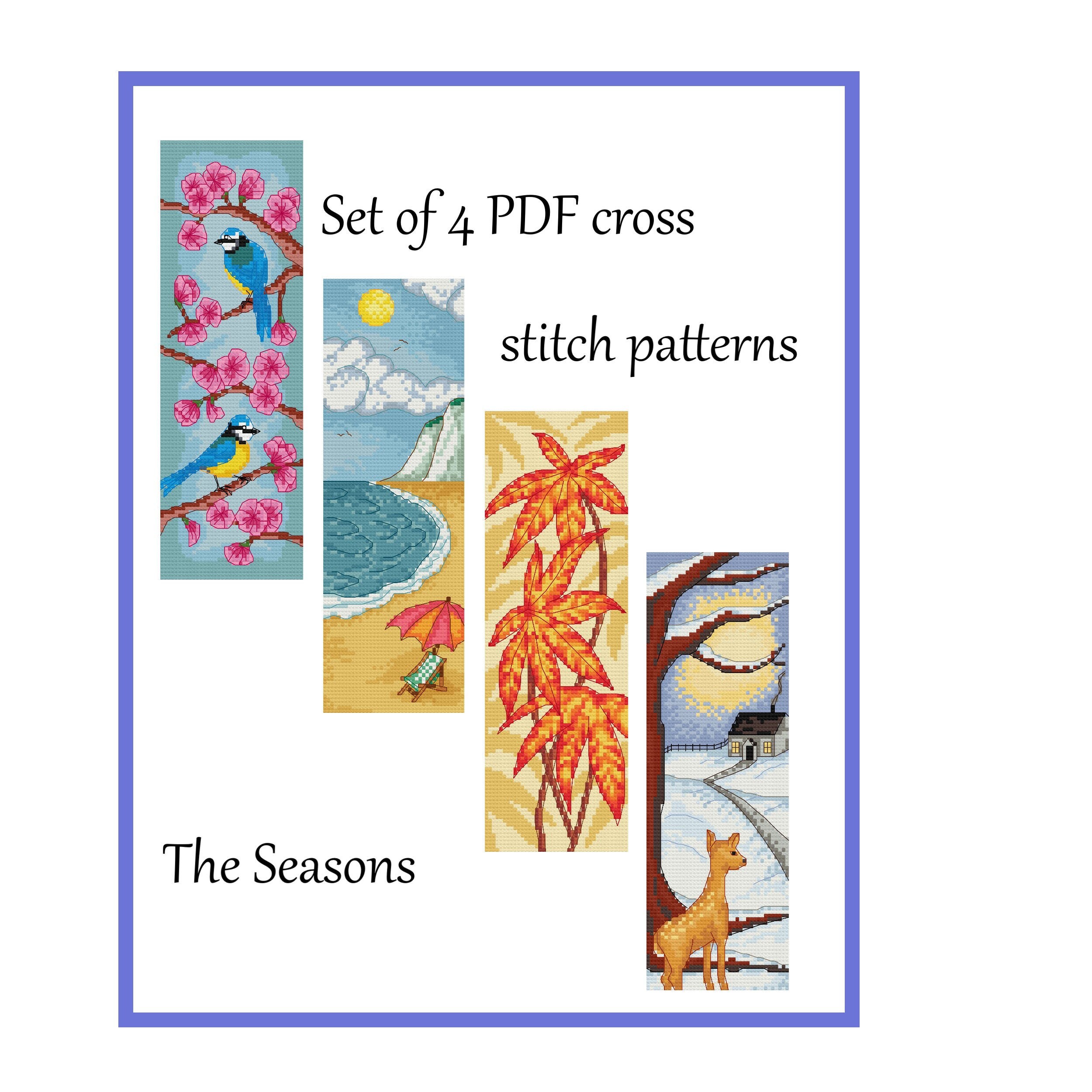 Cross Stitch Bookmark Set of 4 Seasons Spring Summer Fall | Etsy