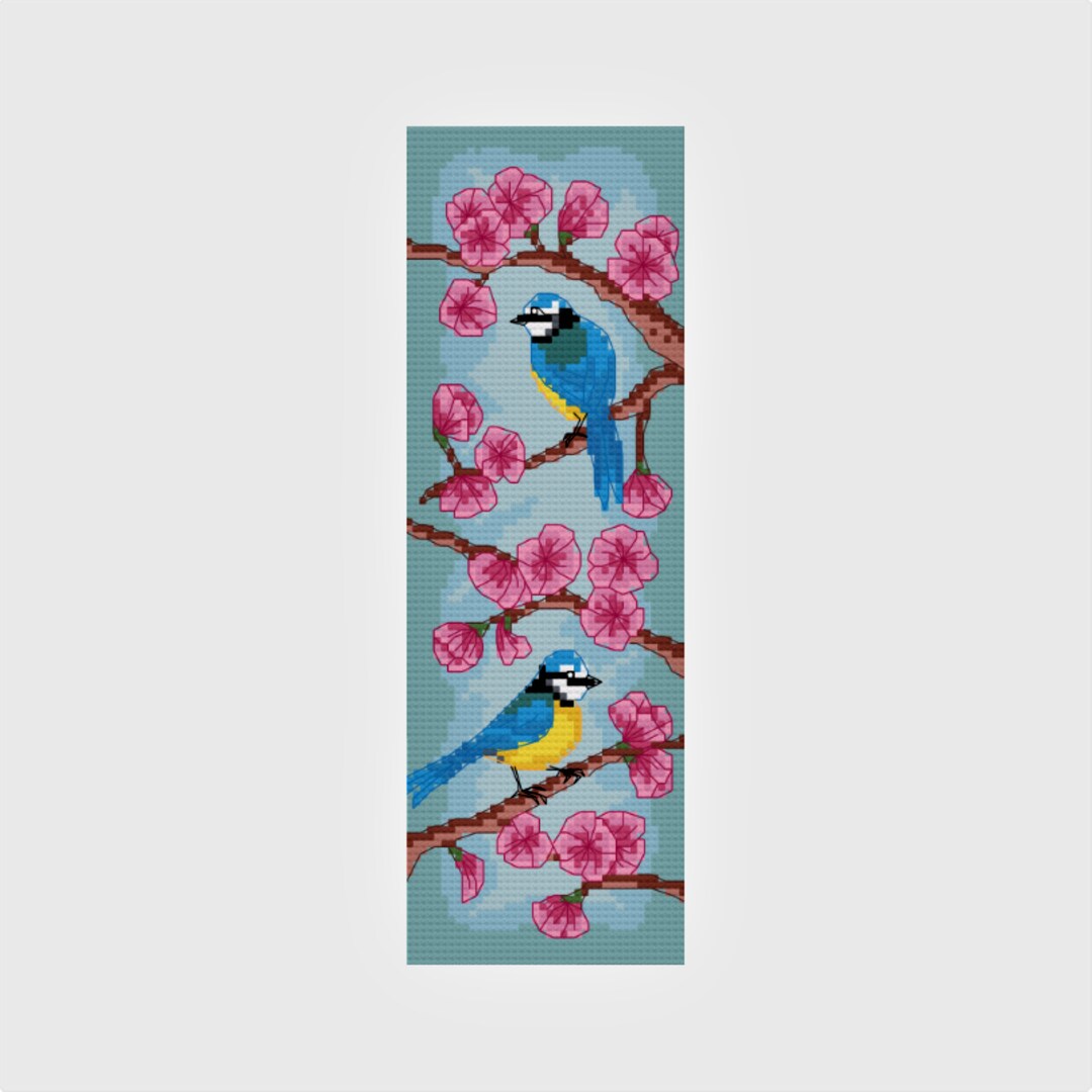 Cross Stitch Bookmark Spring Blossom Birds PDF Pattern Chart Download ...