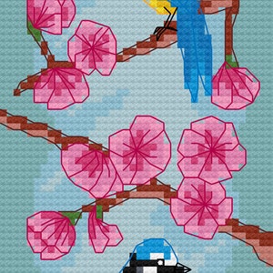 Cross Stitch Bookmark Spring Blossom Birds PDF Pattern Chart Download ...