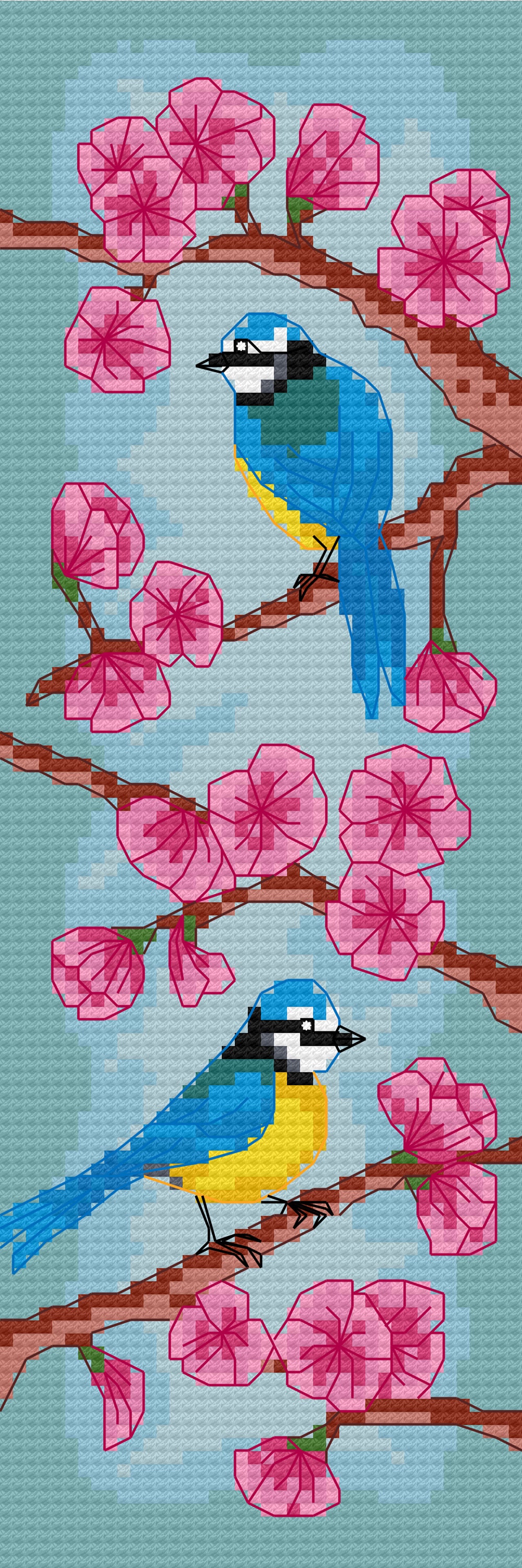 Cross Stitch Bookmark Spring Blossom Birds PDF Pattern Chart Download ...