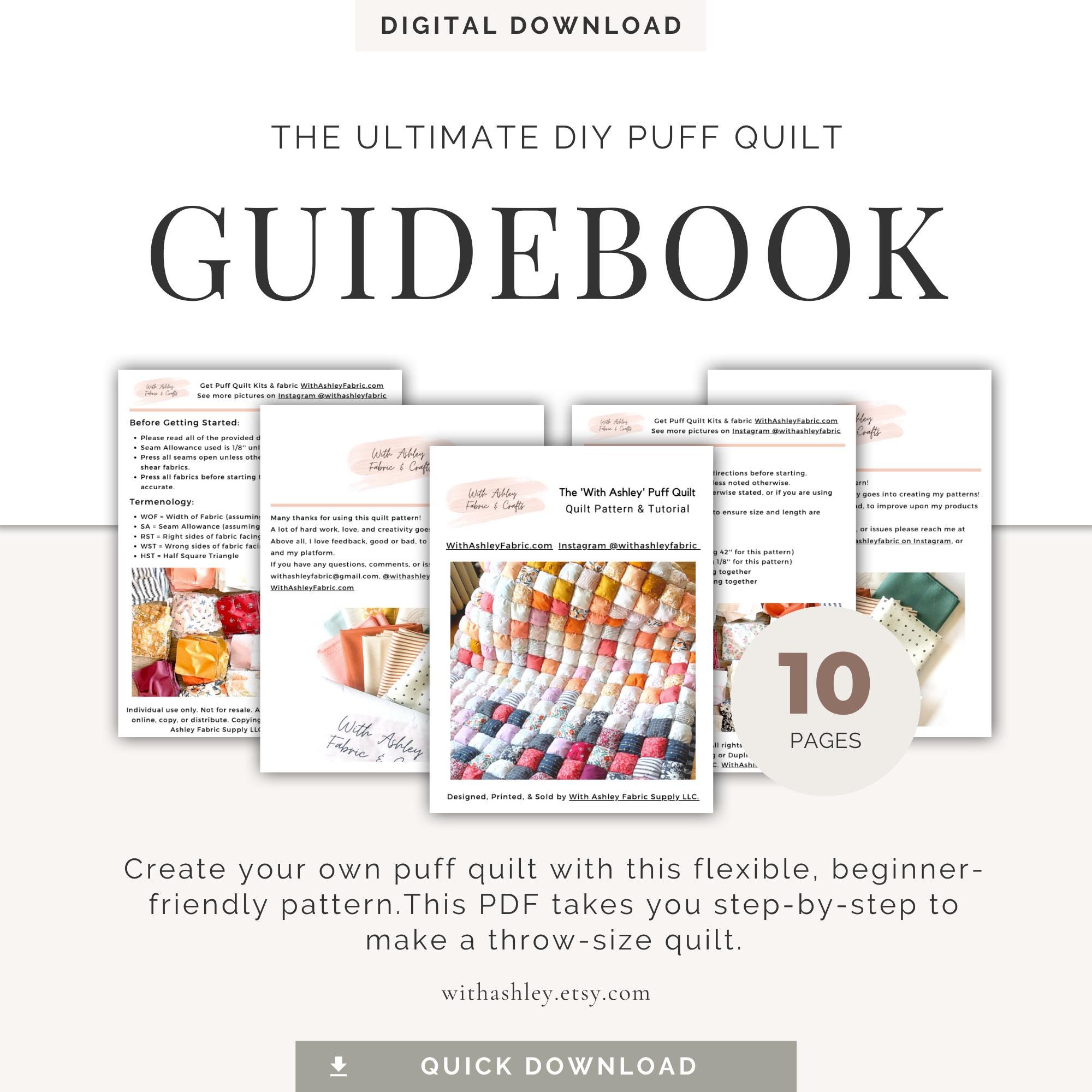 Puff Quilt PDF Pattern – Beginner Friendly, Fat Quarter (digital ...