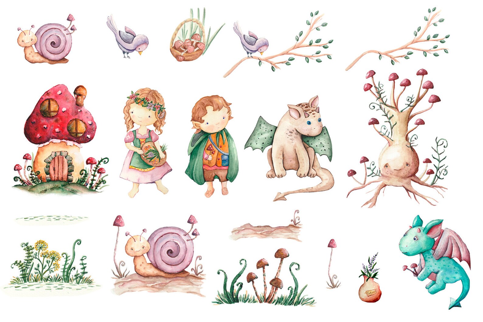 Fairy Tale Characters. Fabulous Creatures Watercolor Clipart - Etsy