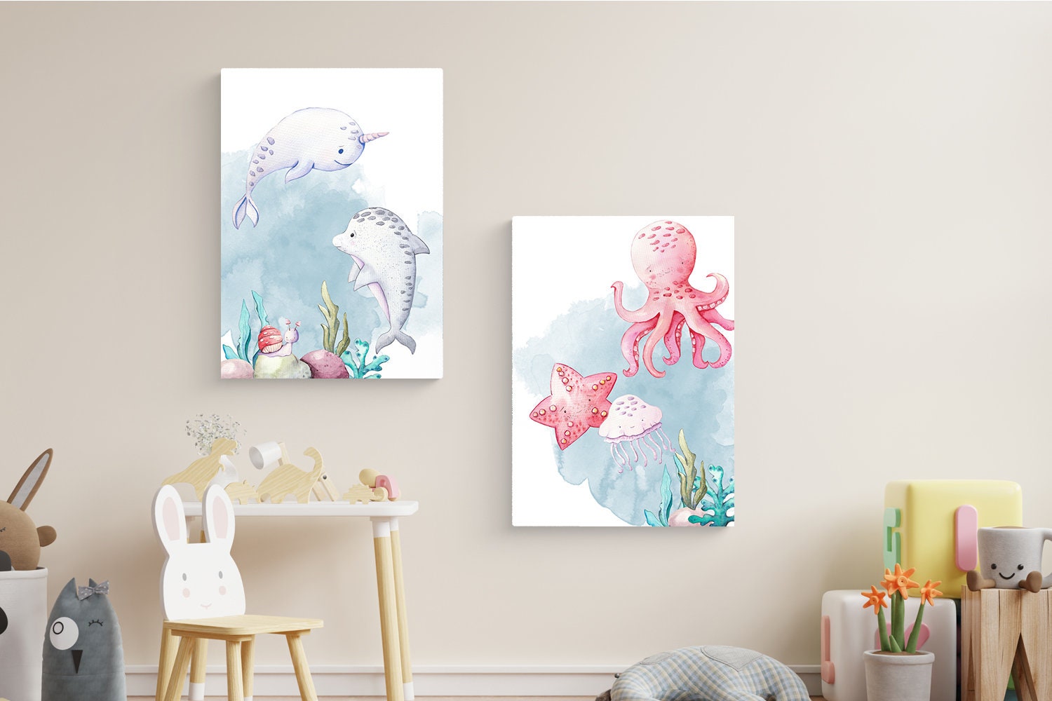 Undersea Watercolor Clipart Cute Sea Animals Nursery Decor - Etsy