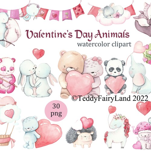 Watercolour Valentines Day Love Bears Clipart Valentine Png - Etsy