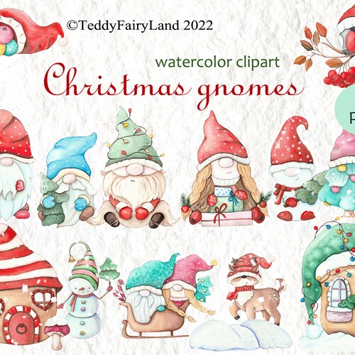 Christmas Watercolor Clipart Cute Santa Christmas Gnome - Etsy