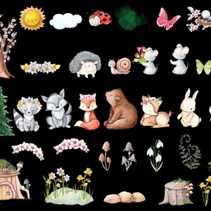 Woodland Animal Spring Watercolor Clipart. Clipart of Forest Animals ...