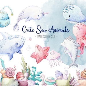 Undersea Watercolor Clipart, Cute Sea Animals, Nursery Decor, Baby Wall ...