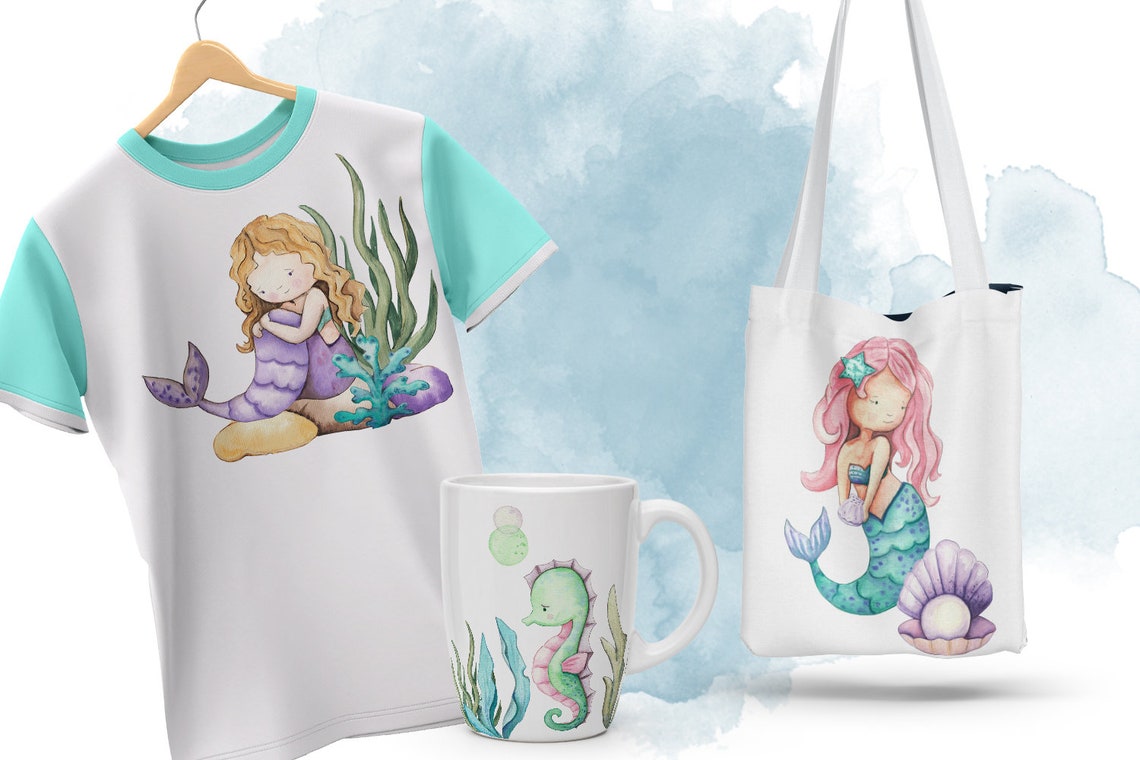 Mermaids & Friends. Underwater World MERMAIDS Watercolor Set - Etsy