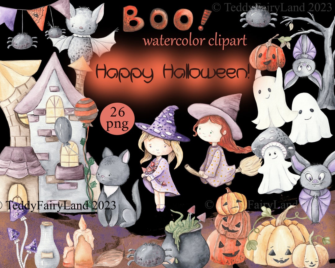Happy Halloween Halloween Scene Clipart Witches Spooky - Etsy